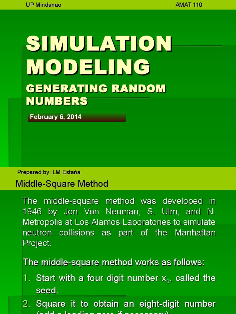 13 Simulation Modeling-Generating Random Numbers | PDF | Randomness | Discrete Mathematics