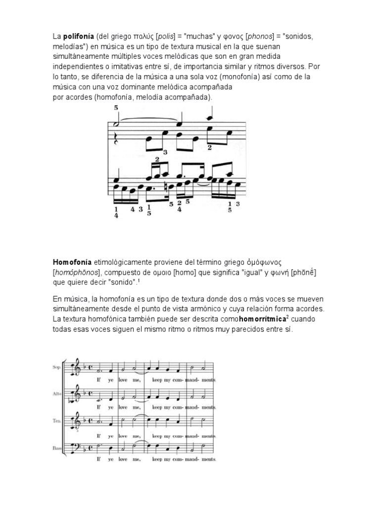 Texturas musicales: homofonía y heterofonía | PDF | Arte