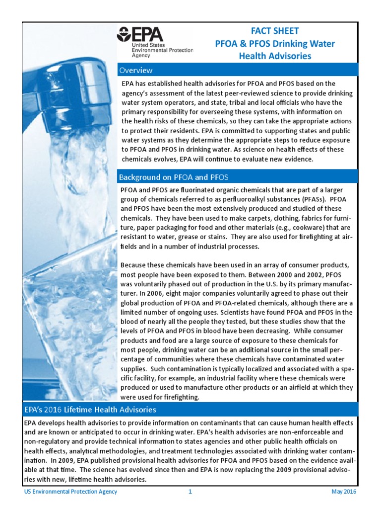 EPA Fact Sheet Pfoa Pfos Final | United States Environmental Protection ...