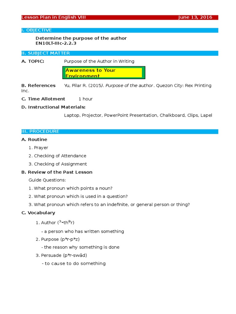 Prototype Lesson Plan Sample | PDF | Lesson Plan | Behavior Modification