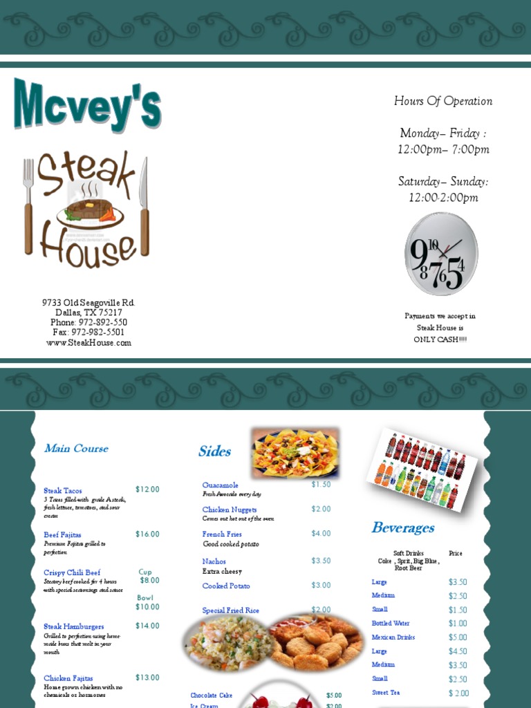 Steak House Menu and Hours of Operation | PDF