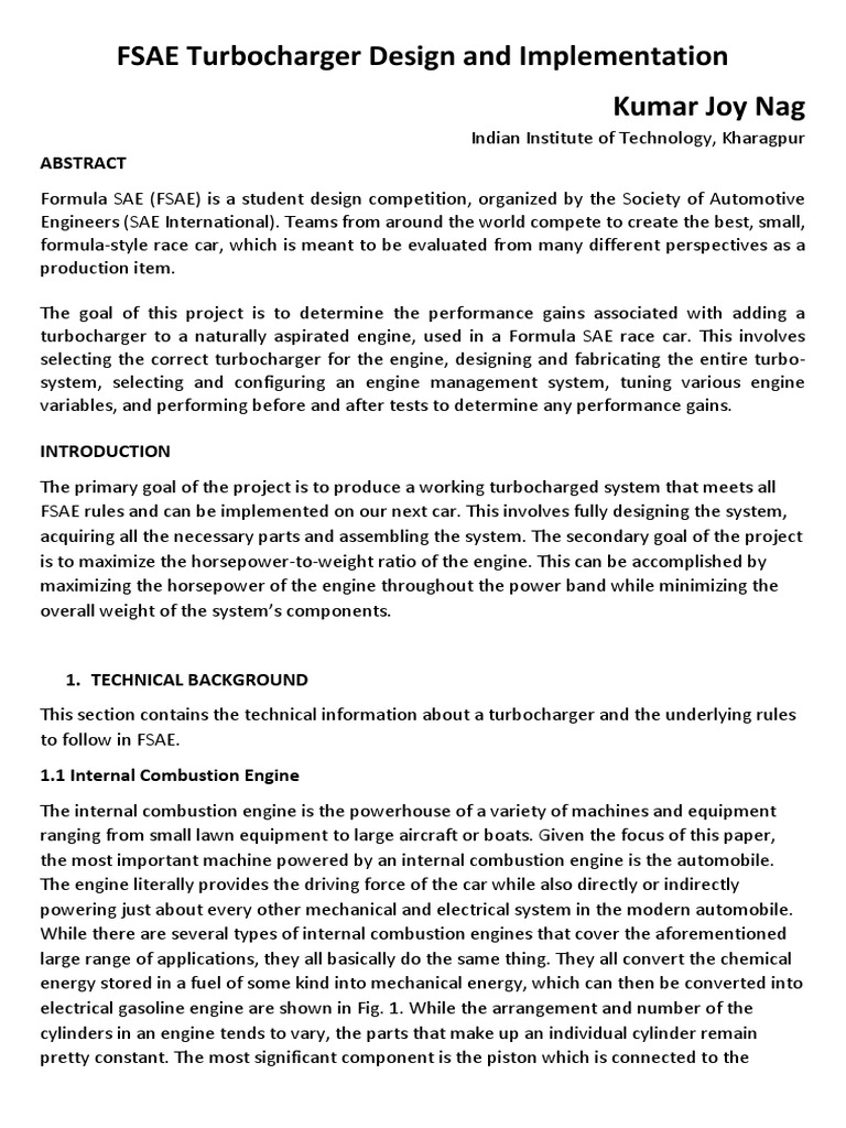 1.FSAE Turbocharger Design and Implementation | PDF | Turbocharger ...