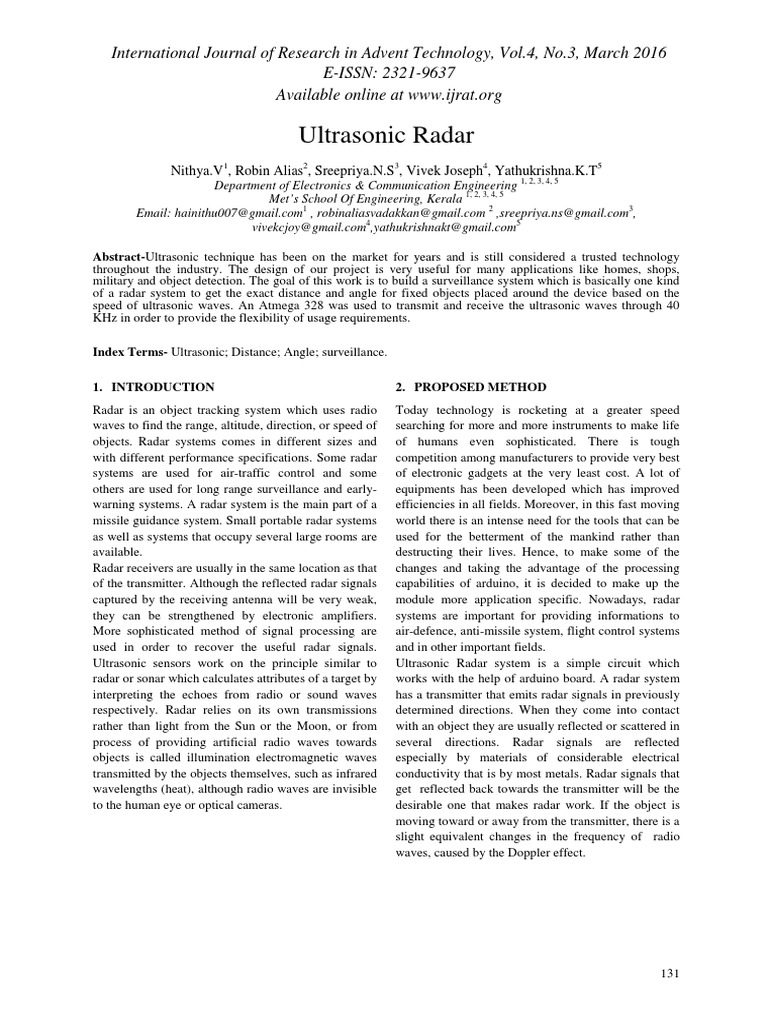 Ultrasonic Radar: International Journal of Research in Advent ...