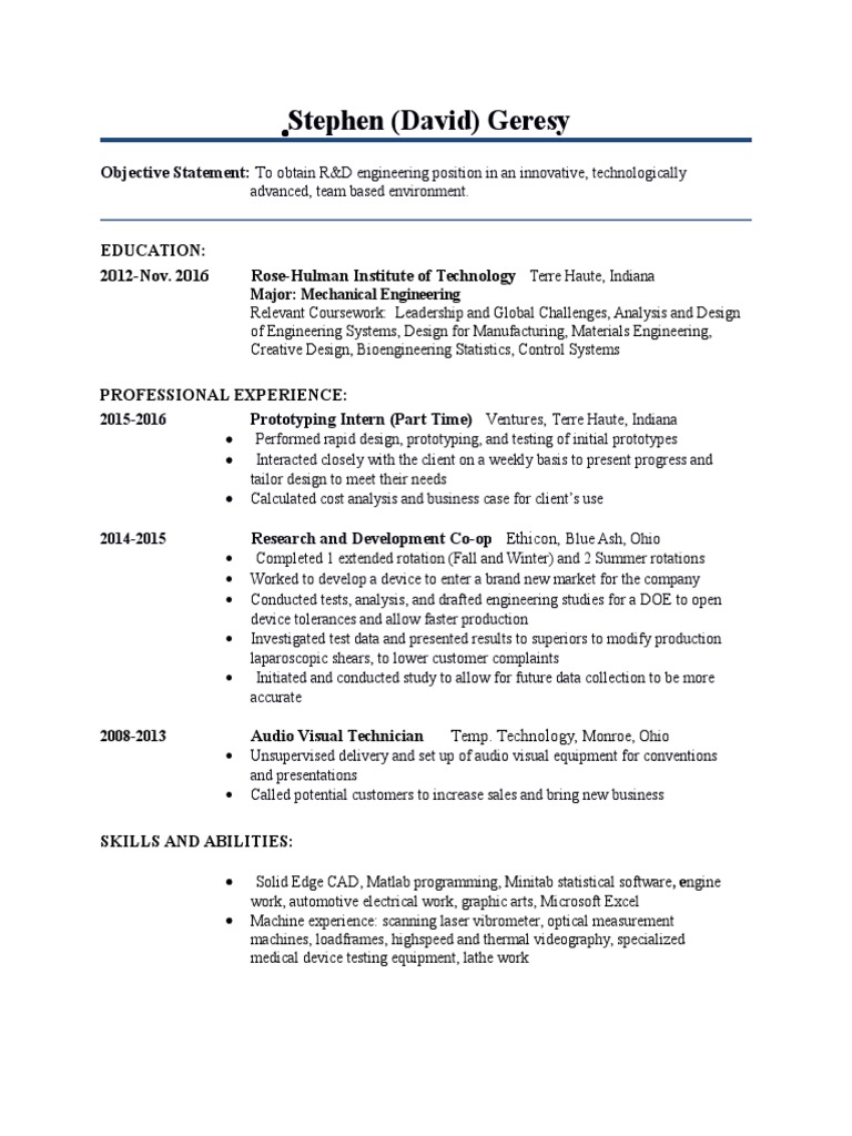 R&D Engineering Resume of Stephen Geresy | PDF