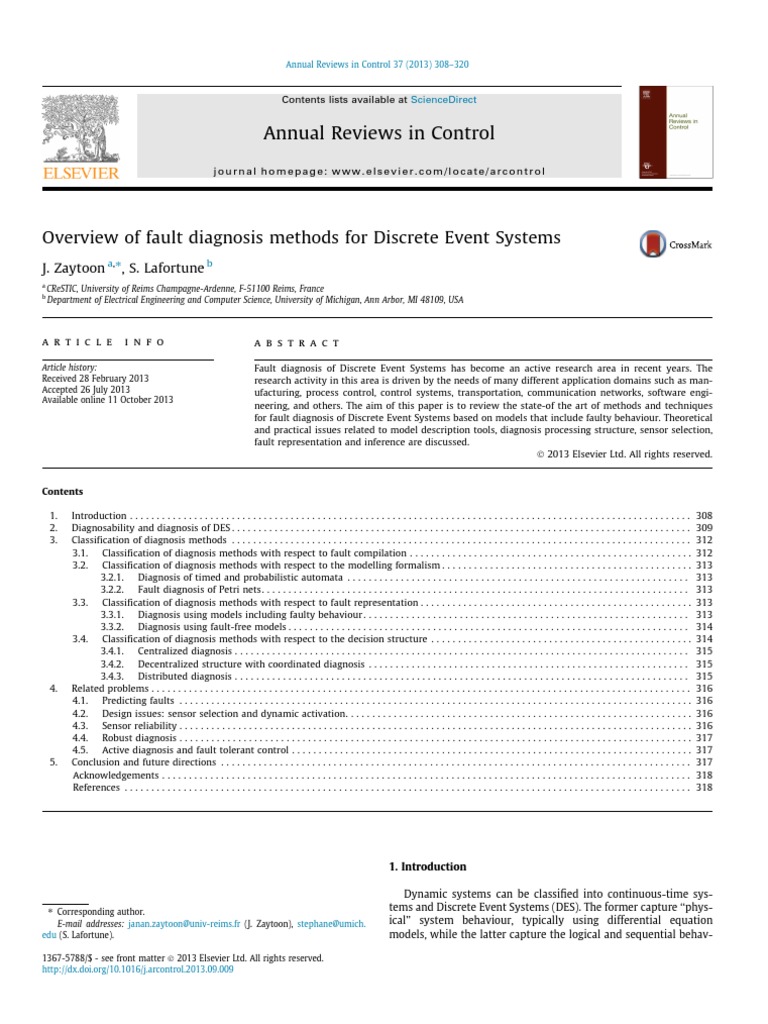 Overview of Fault Diagnosis Methods For Discrete Event Systems | PDF | System | Medical Diagnosis