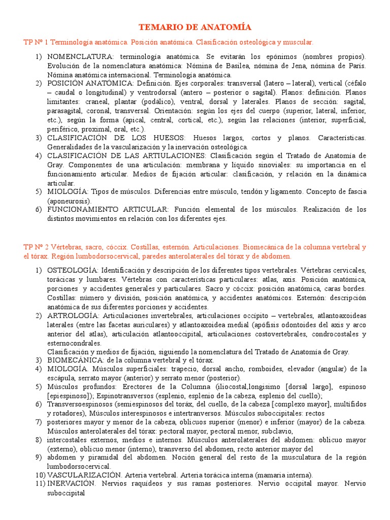 Anatomía General. Terminología Anatómica. | PDF | Articulación | Tórax