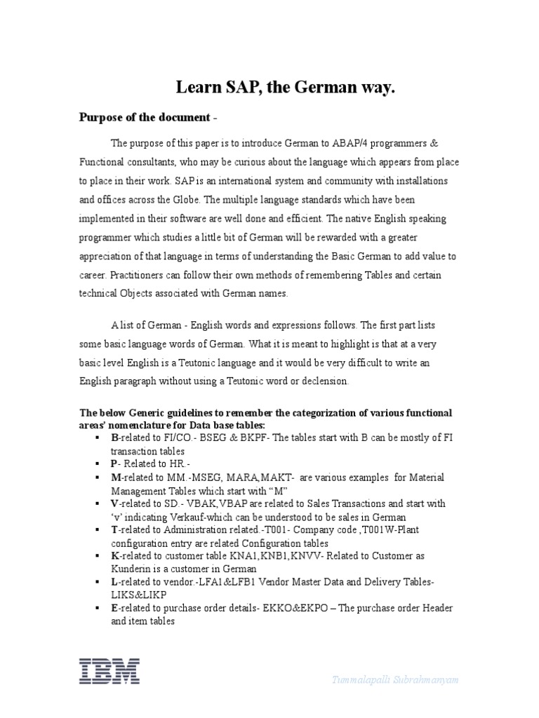 Understanding SAP Tables and Objects through Basic German Terminology ...