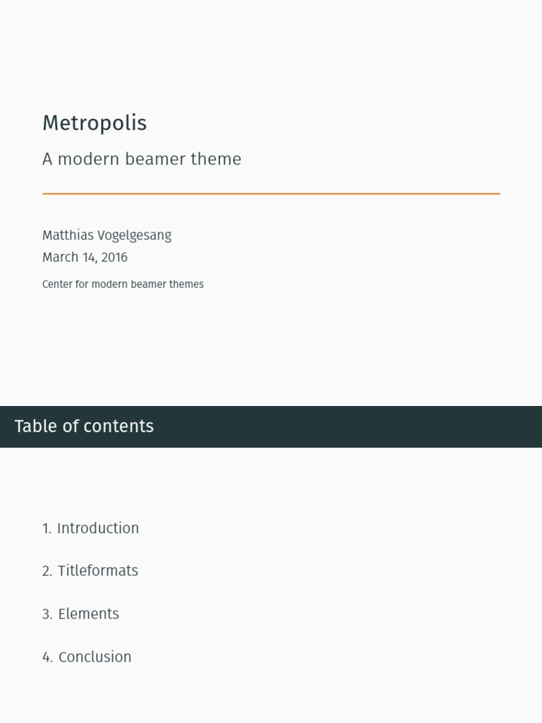 Metropolis: A Modern Beamer Theme | PDF | Typefaces | Communication Design