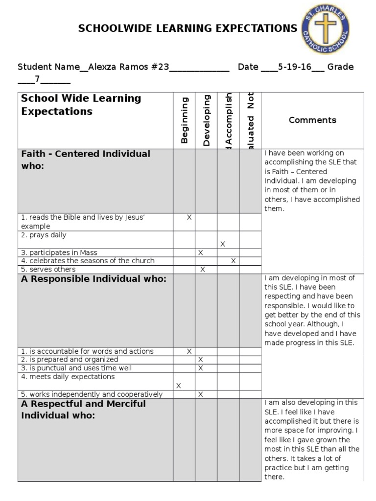 Schoolwide Learning Expectations: Student Name - Alexza Ramos #23 ...