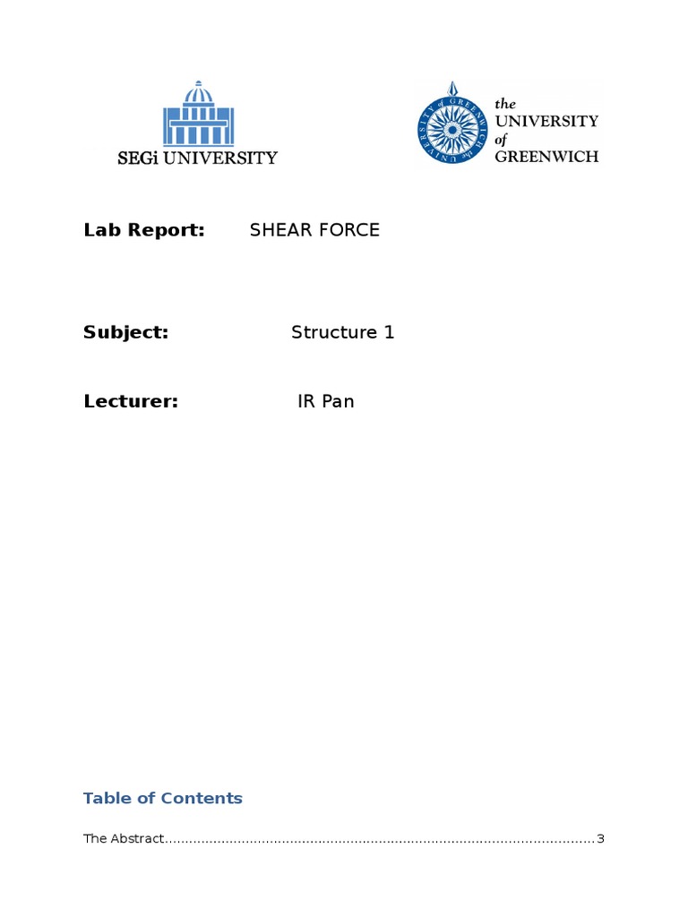 Lab Report:: Shear Force | PDF | Beam (Structure) | Shear Stress