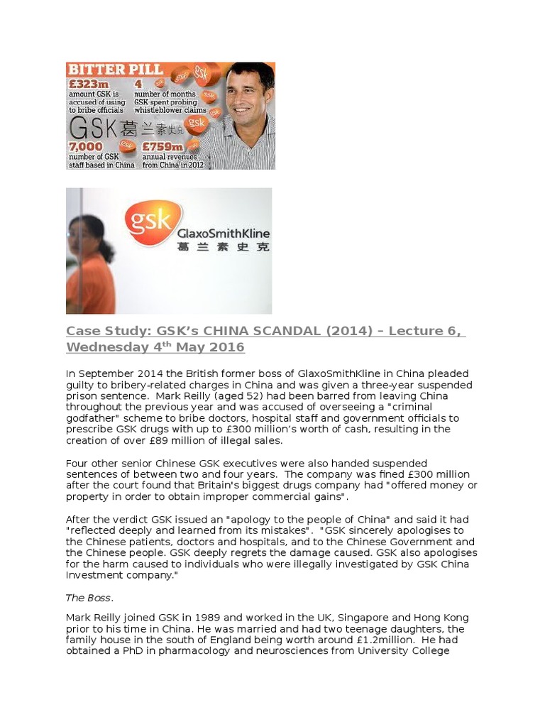 Case Study: GSK's CHINA SCANDAL (2014) - Lecture 6, Wednesday 4 May ...