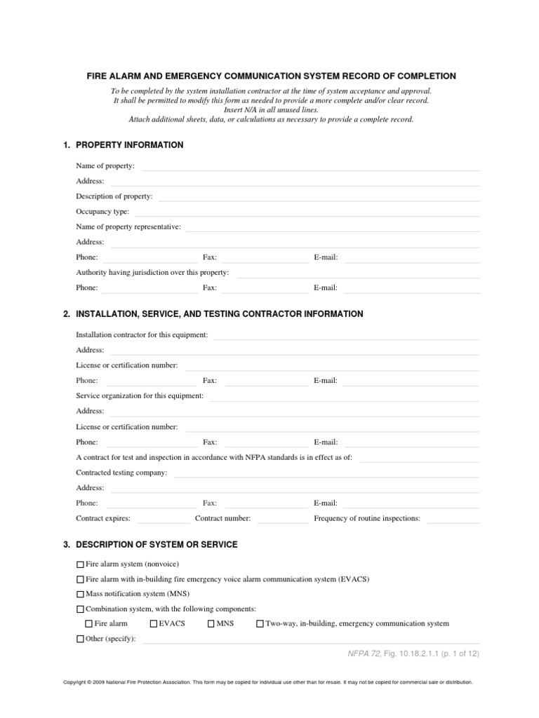 Fire Alarm and Emergency Communication System Record of Completion ...