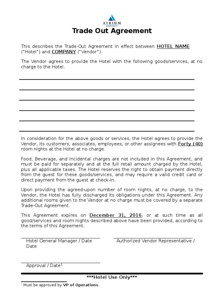 Trade-Out Agreement Overview | PDF | Law