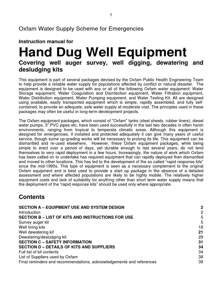 Hand Dug Well Equipment PDF | PDF | Aquifer | Pump