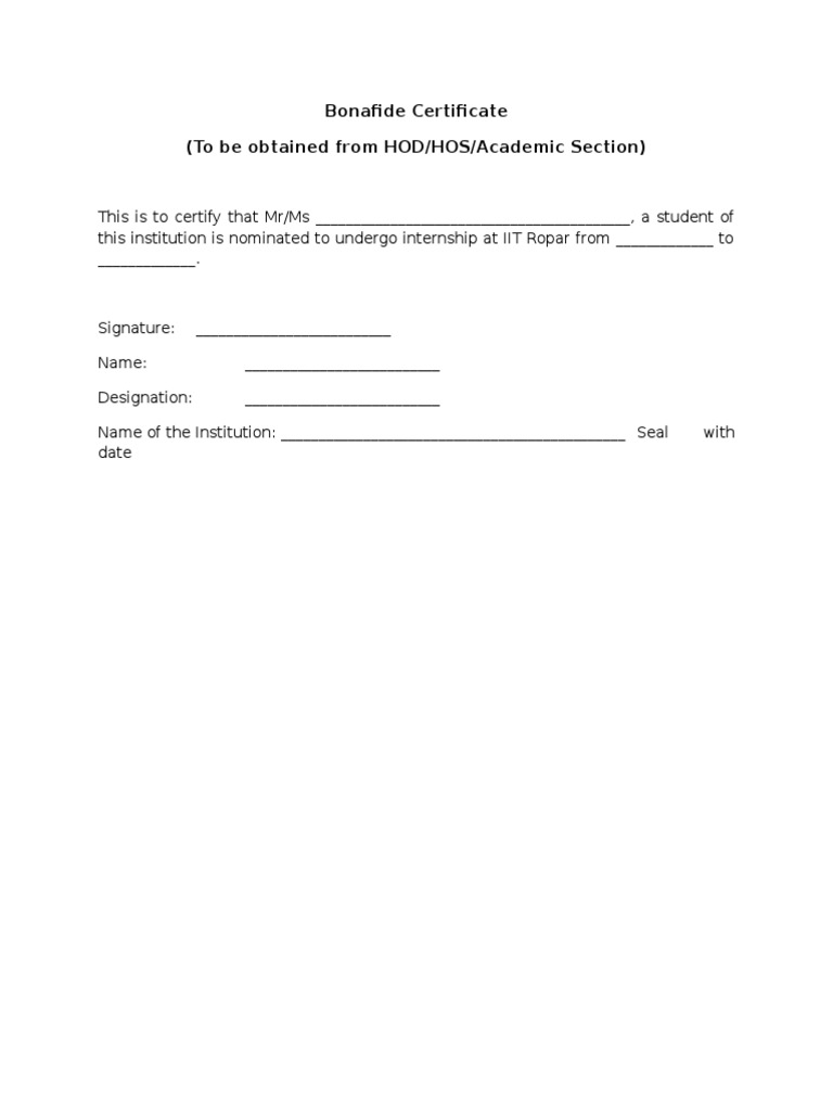 School Bonafide Certificate Template | PDF