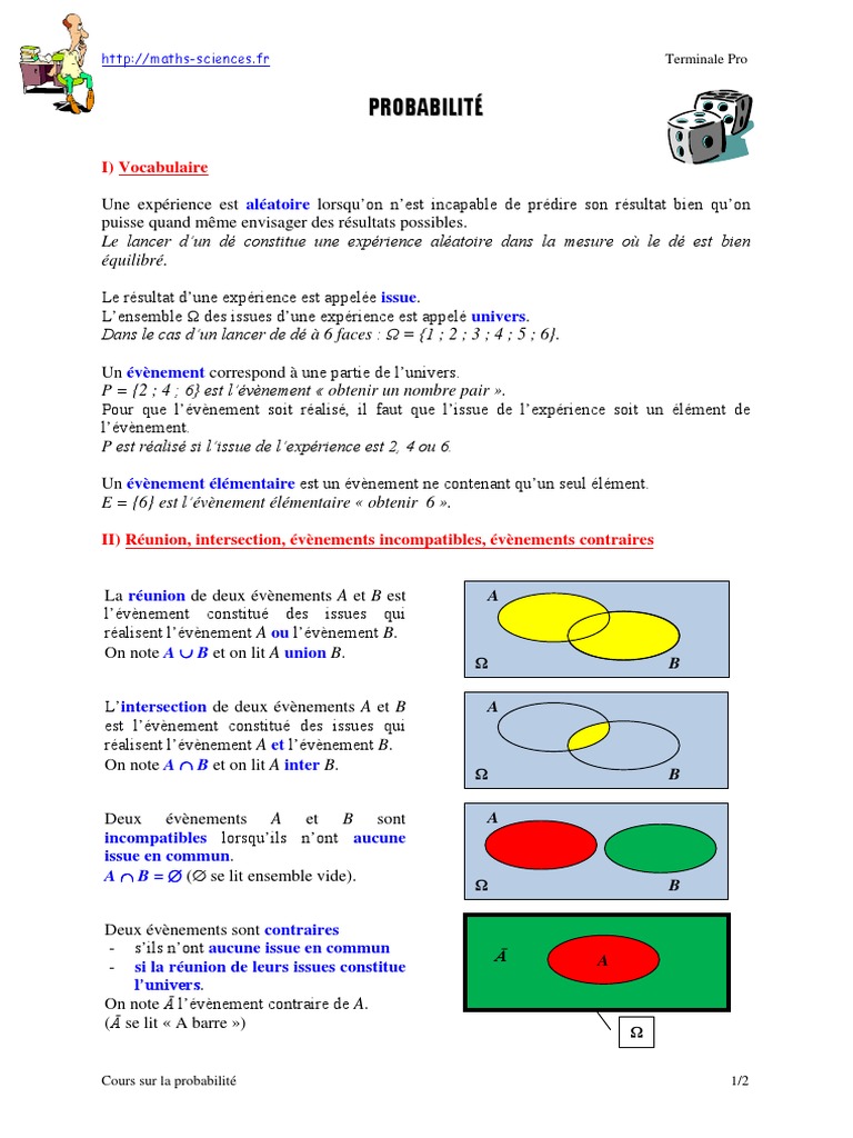 Cours Probabilite Terminale Pro | Dé | Probabilité