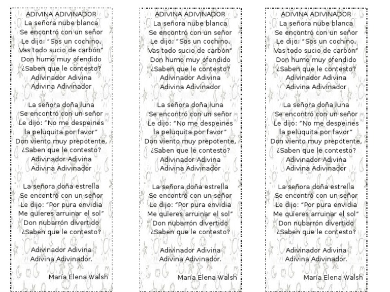 Adivina Adivinador de María Elena Walsh | PDF