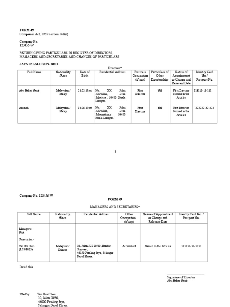 FORM 49 (Sample | PDF