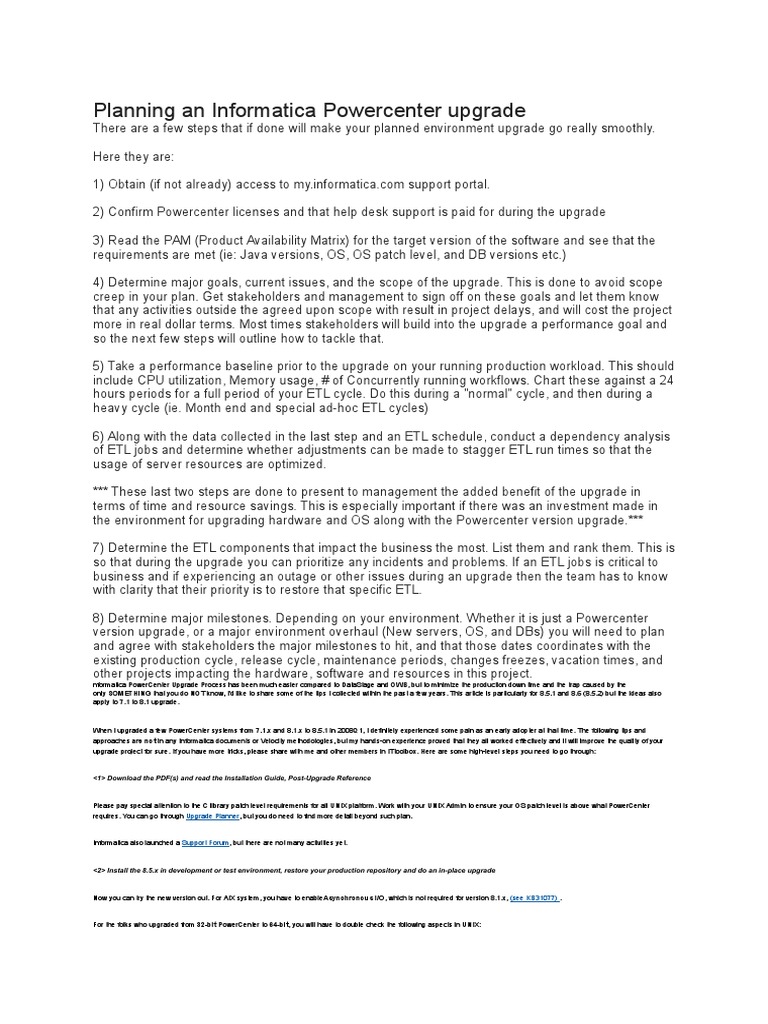 Planning An Informatica Powercenter Upgrade | PDF | 64 Bit Computing | Computer File