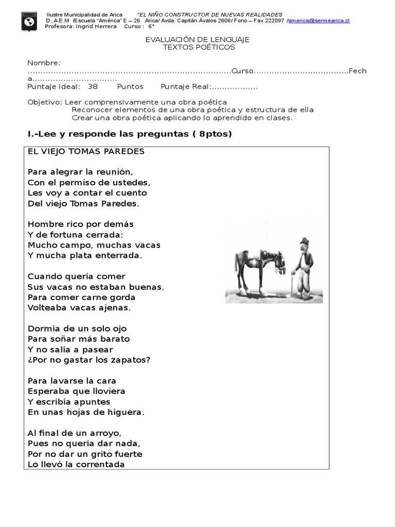 Evaluacion 6°basicos textos poeticos | Metáfora | Poesía
