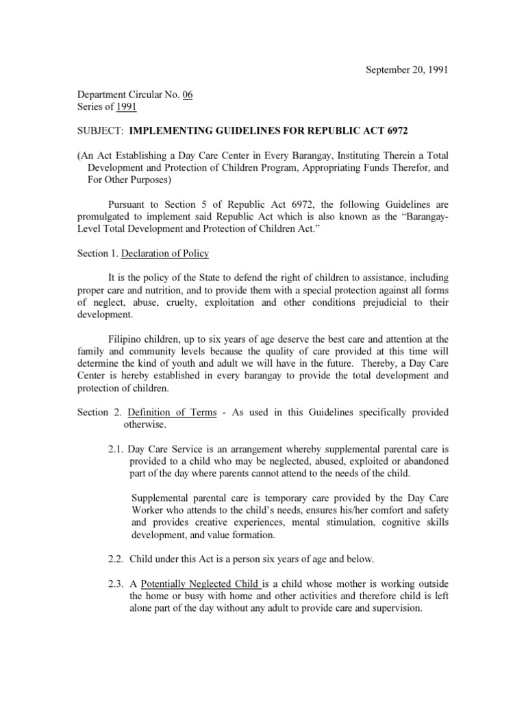 Guidelines for the Implementation of Republic Act 6972 or the Barangay ...