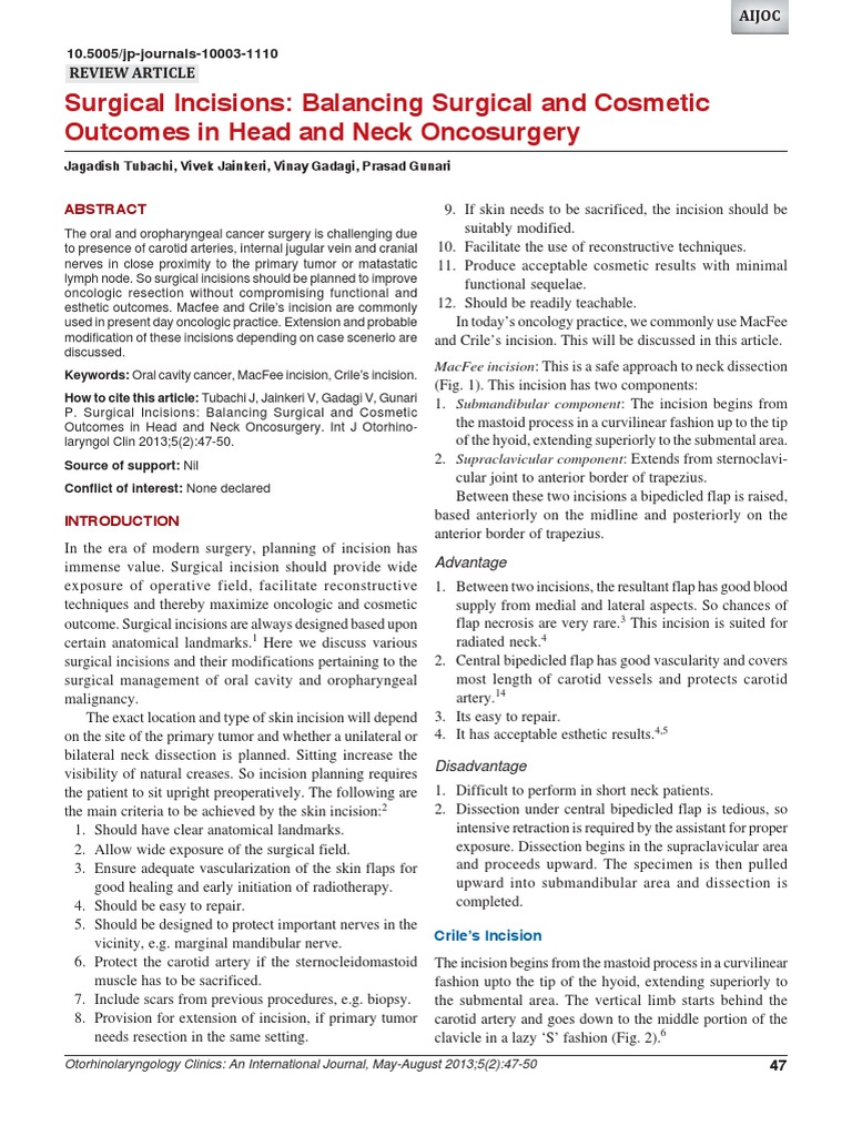 Modified MacFee Incision in Oncosurgery | PDF | Common Carotid Artery ...