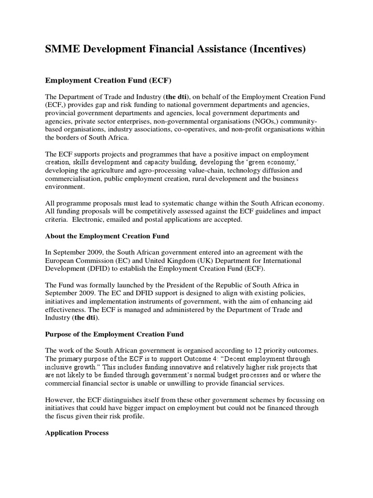 SMME Development Financial Assistance | PDF | Business Incubator ...