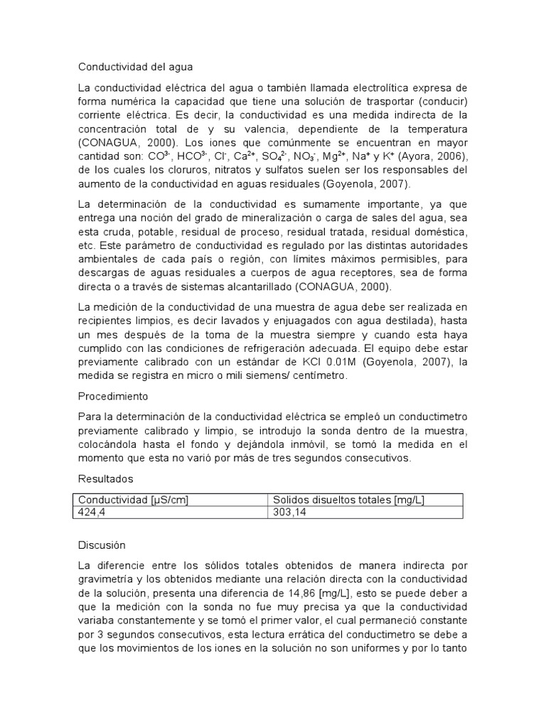 Conductividad Del Agua | PDF | Resistividad Eléctrica y Conductividad | Agua