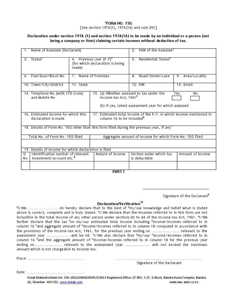"Form No. 15G | PDF | Public Law | Government Finances