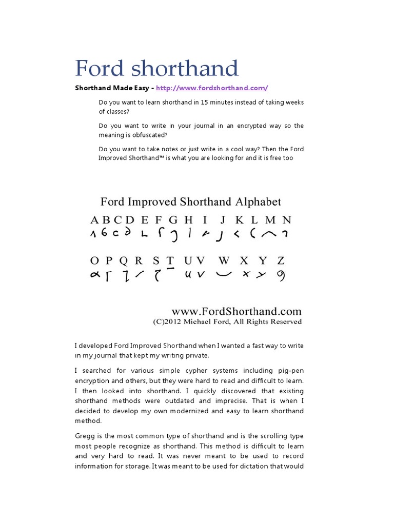 Ford Improved Shorthand | Shorthand | Alphabet