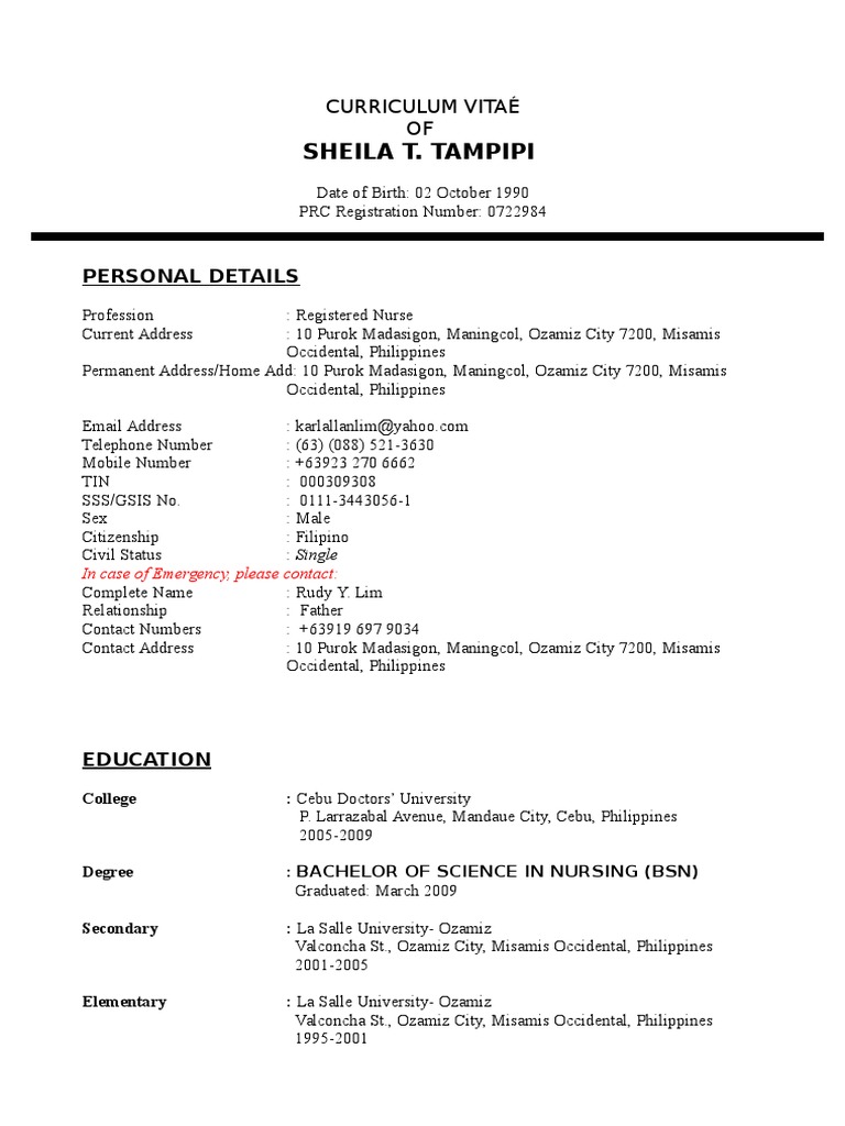Sheila CV | PDF | Surgery | Nursing