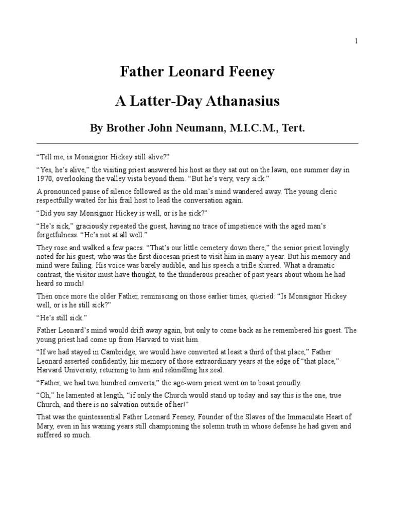 Fr. Leonard Feeney- A Modern-Day Athanasius | Catholic Church | Society ...