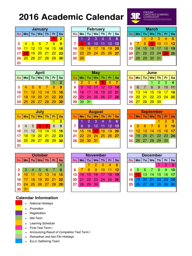 2016 Academic Calendar Overview | PDF