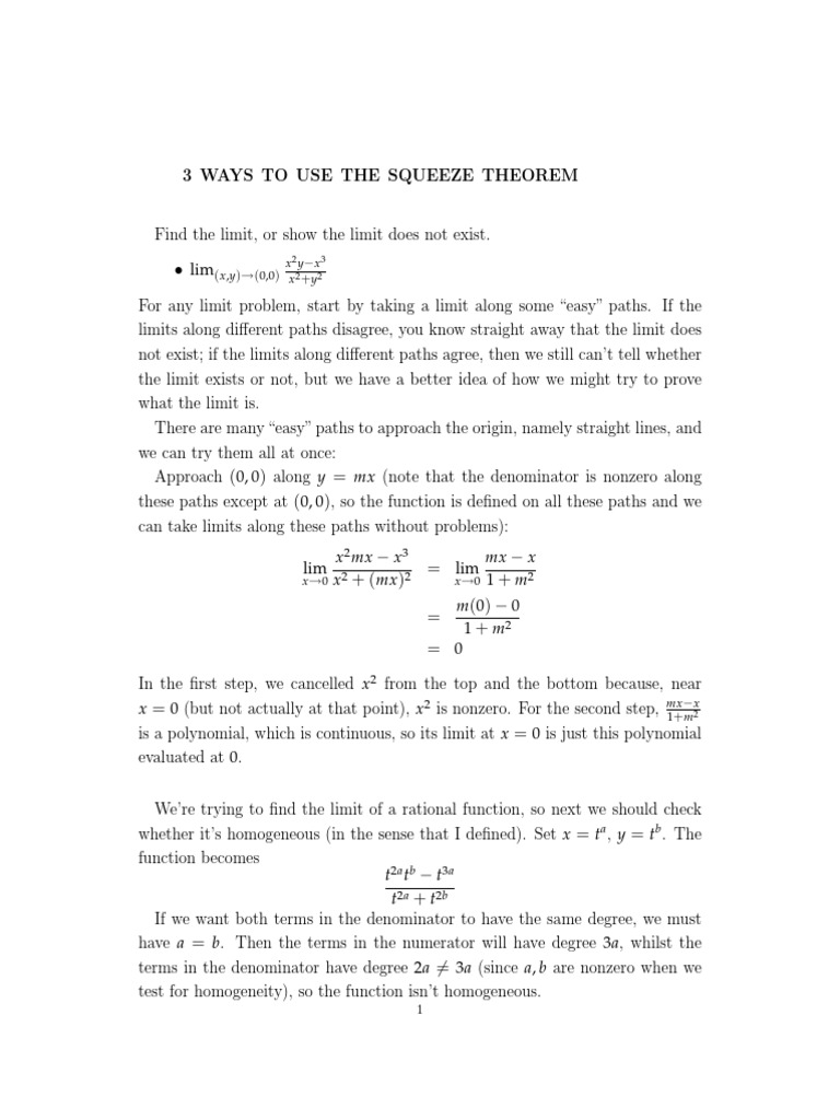 Applying the Squeeze Theorem in Limits | PDF | Fraction (Mathematics ...