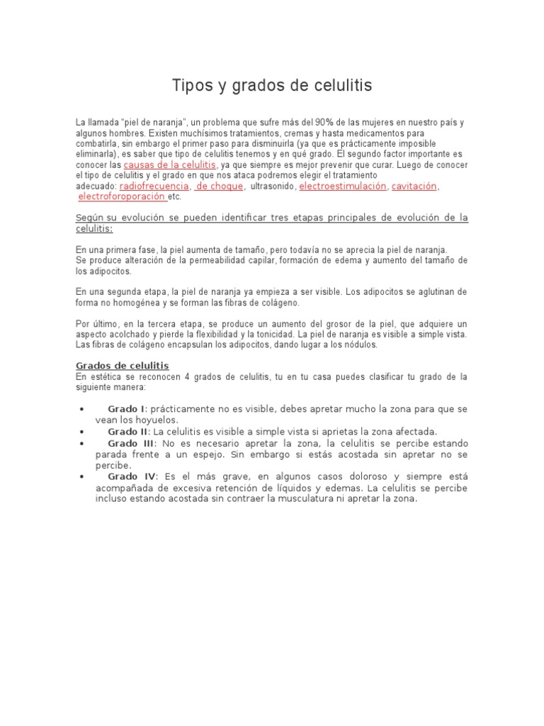 Tipos y grados de celulitis explicados | PDF | Edema | Piel