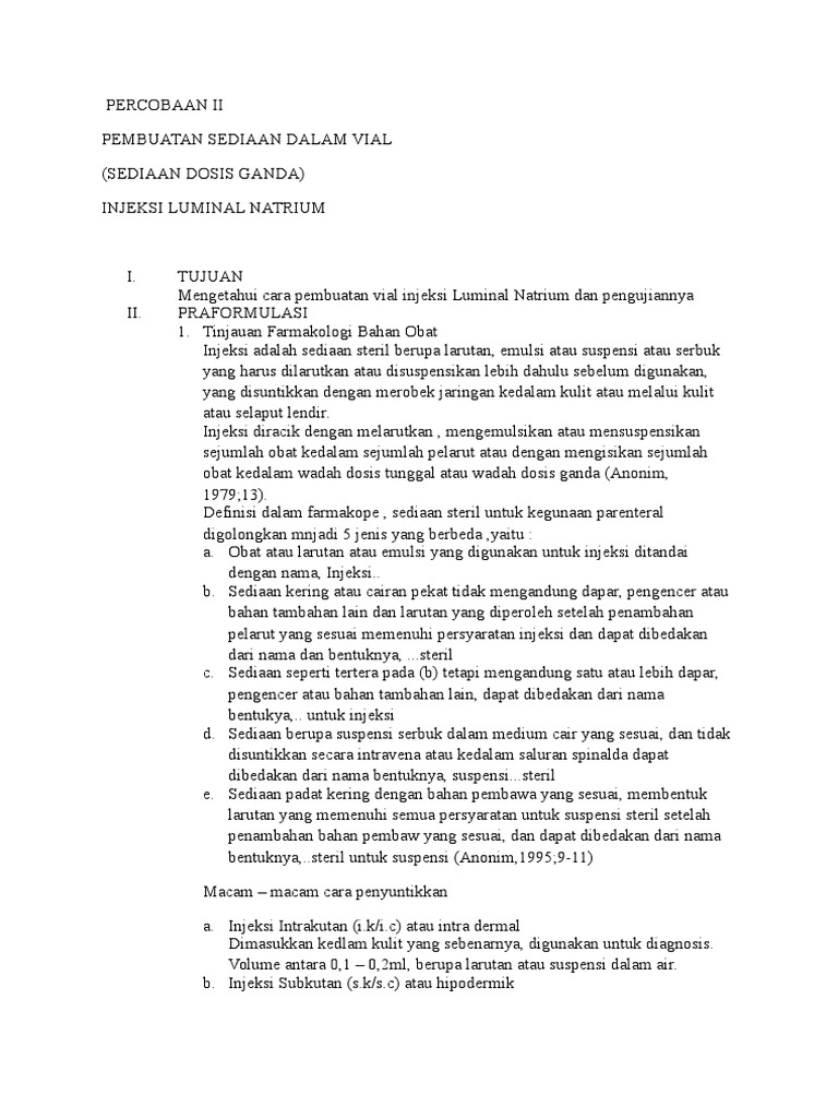 Percobaan II Injeksi Luminal | PDF