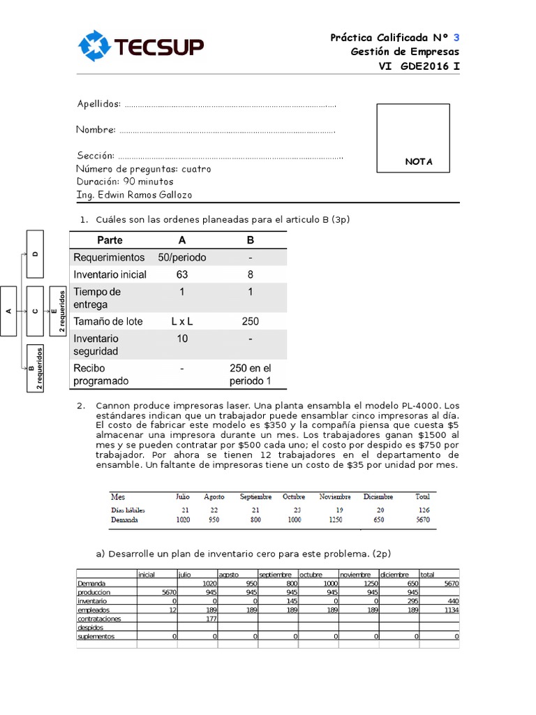 Examen de Admisión TeCSup 2025 | PDF | Inventario | Calidad (comercial)