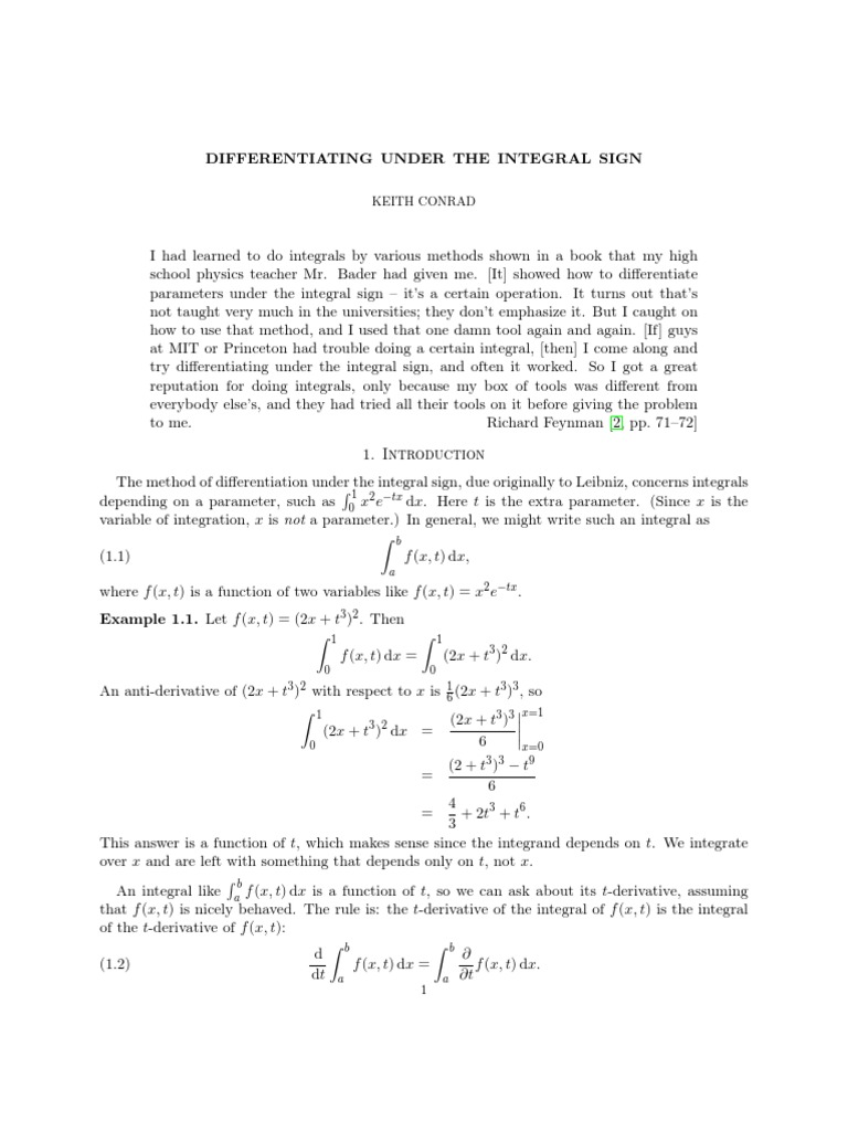 Differentiation Under the Integral Sign | PDF | Integral | Derivative