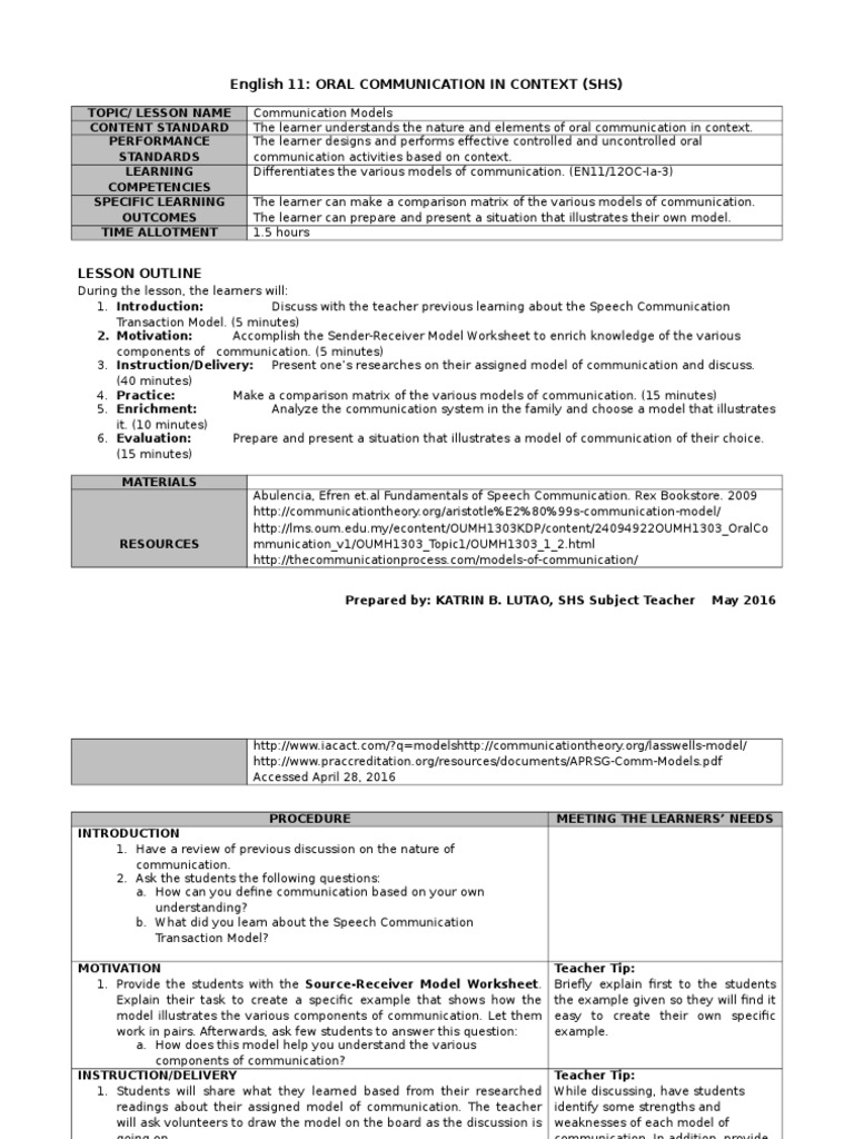 Grade 11 Oral Communication Models Guide | PDF | Public Speaking ...