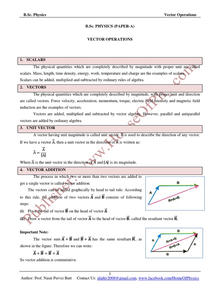 B.Sc. Physics Vector Operations | PDF | Euclidean Vector | Acceleration