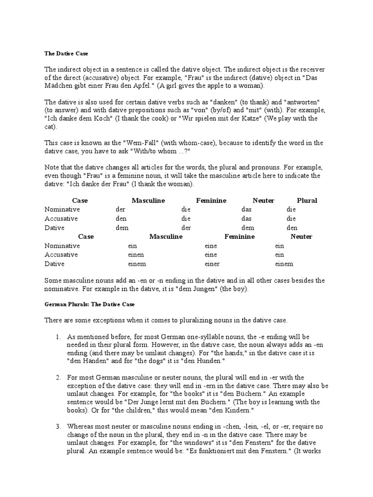 The Dative Case | PDF | Grammatical Gender | Grammar