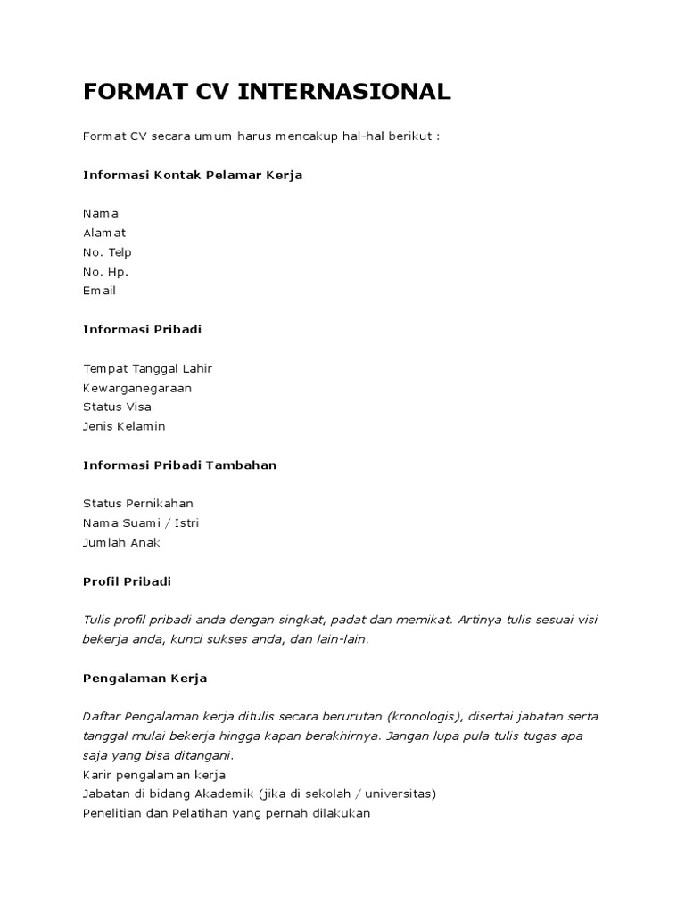 Panduan Lengkap Format CV Internasional | PDF | Karier & Perkembangan