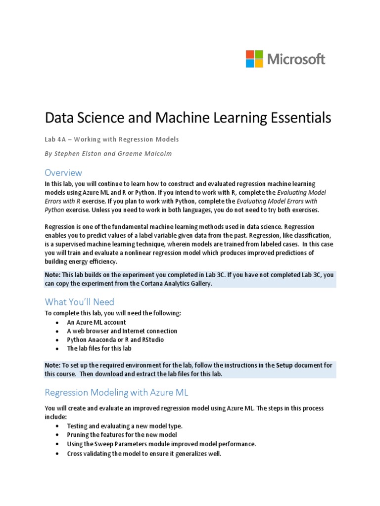 Data Science and Machine Learning Essentials: Lab 4A - Working With ...
