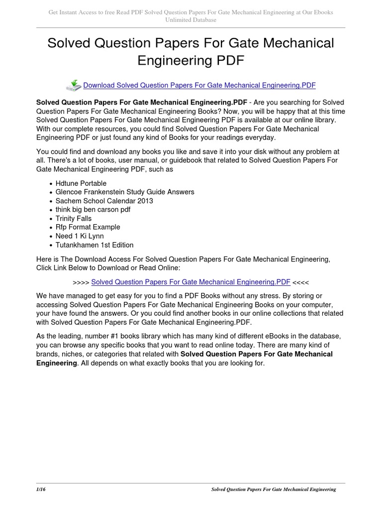 Solved Question Papers For Gate Mechanical Engineering | PDF | E Books ...