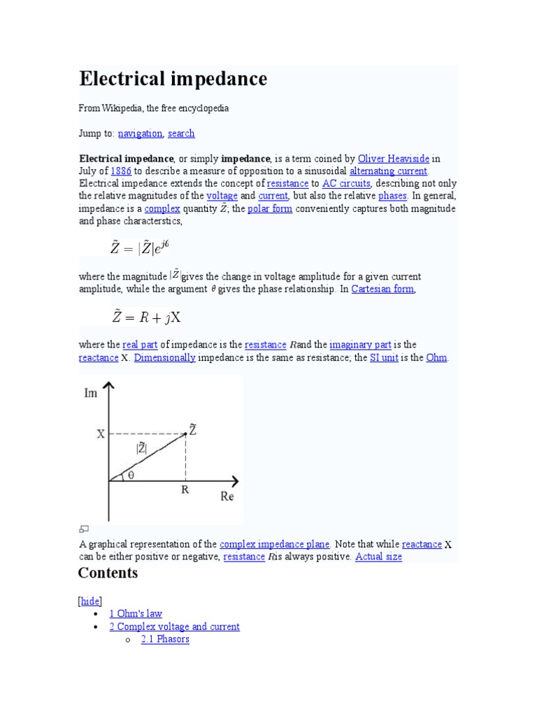 Electrical Impedance: Electrical Impedance, or Simply Impedance, Is A ...