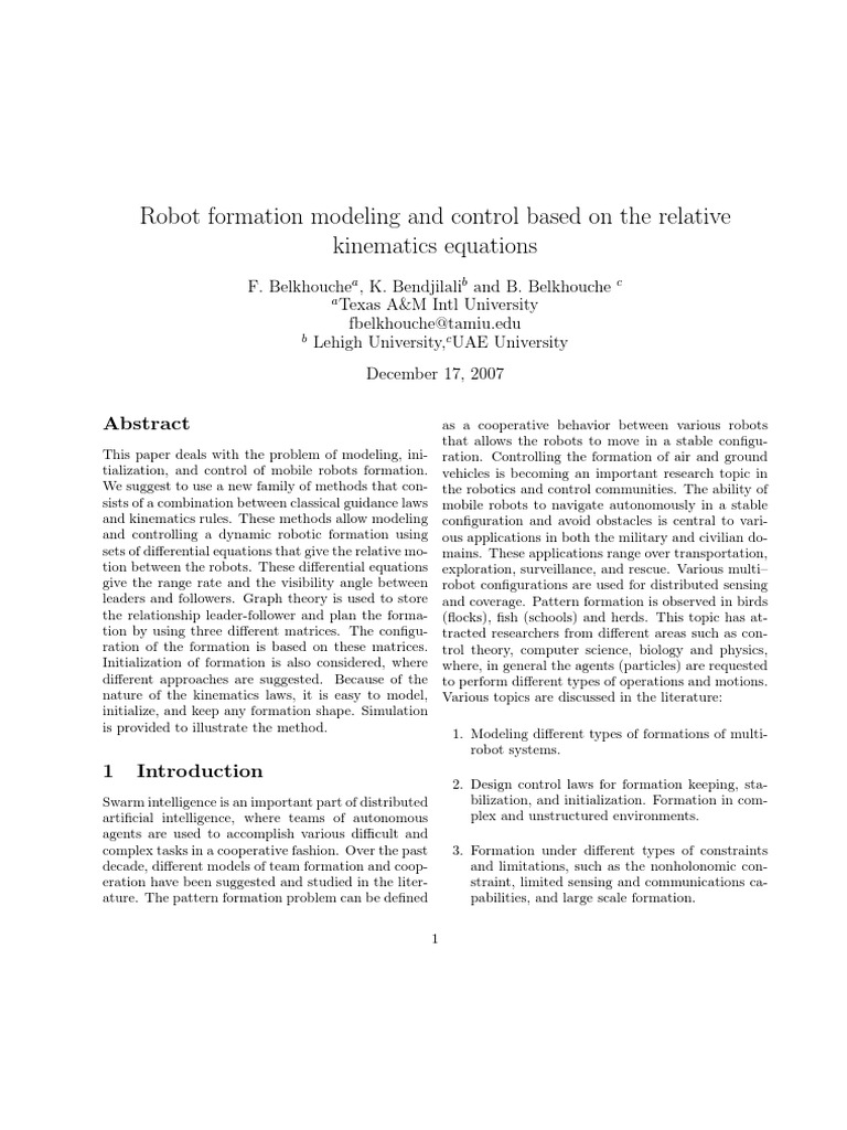 Robot Formations | PDF | Kinematics | Conceptual Model