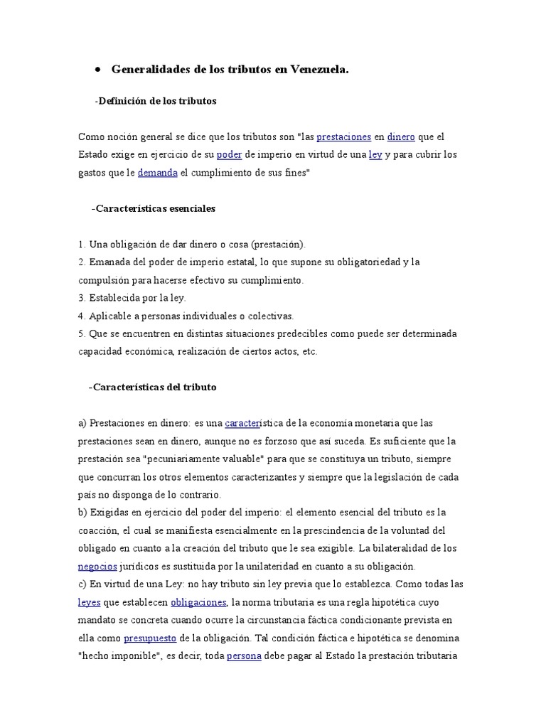 Generalidades de Los Tributos en Venezuela | PDF | Impuestos | Estado (política)