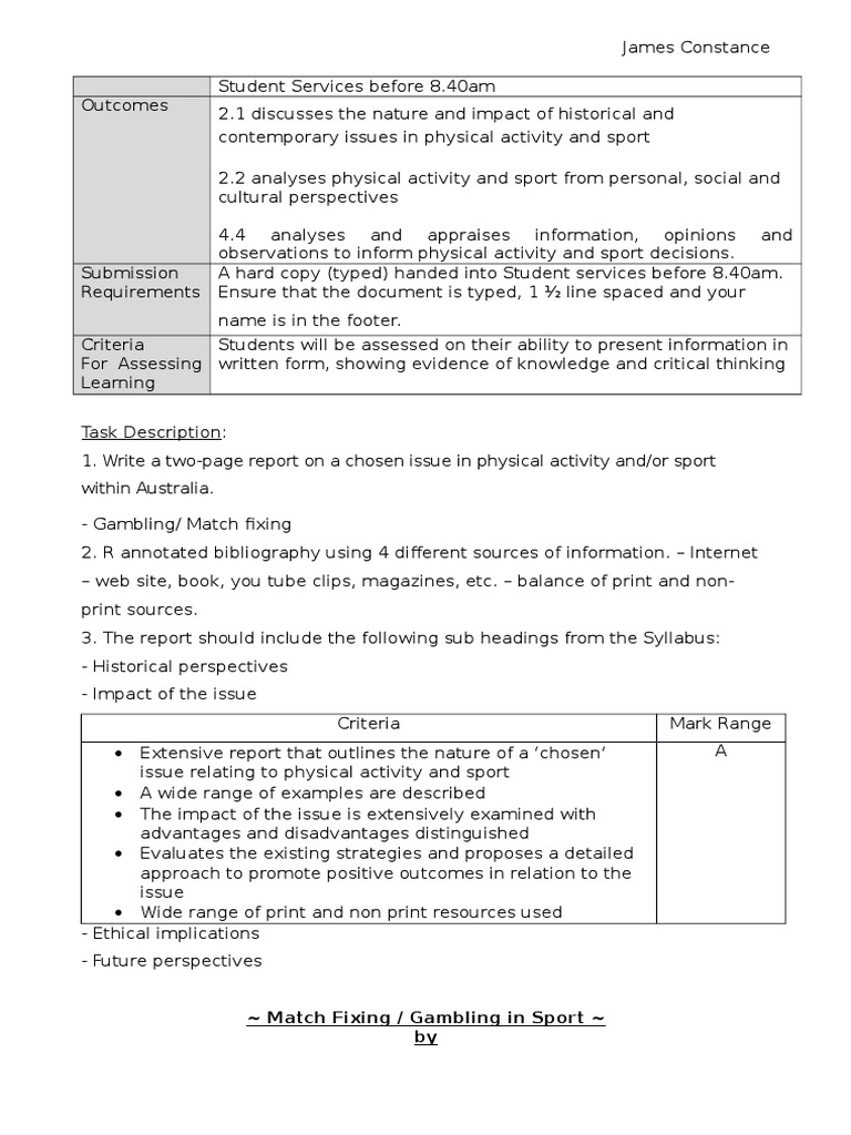 PASS Issues in Sport Assessment Task | PDF | Justice | Crime & Violence
