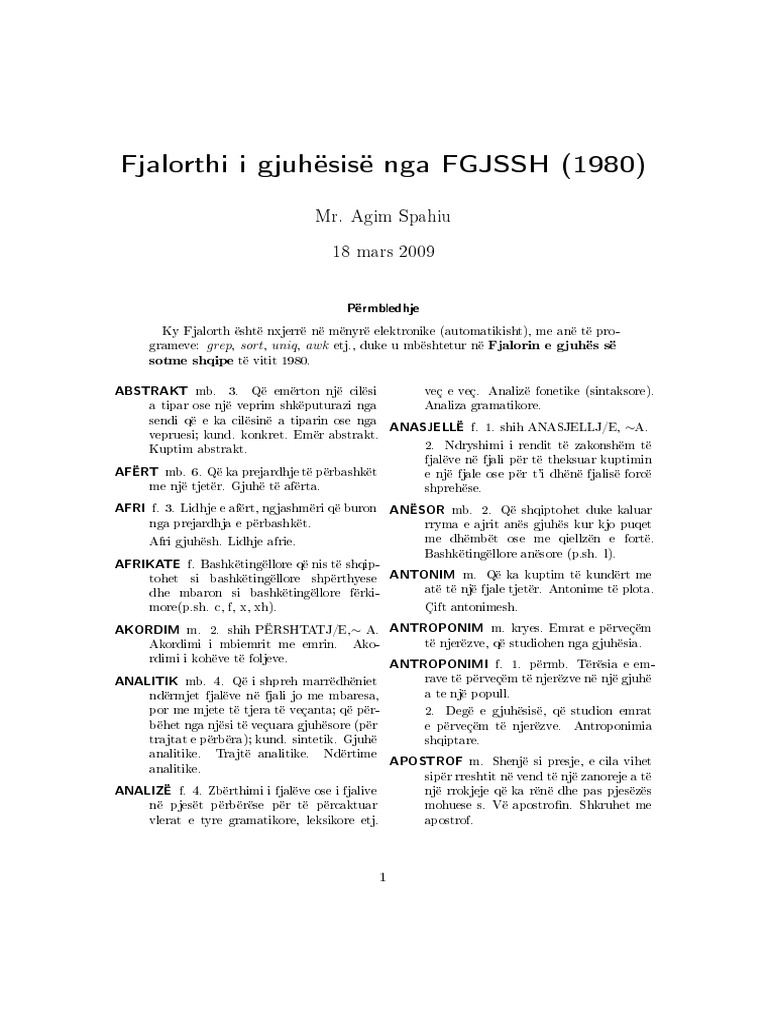 Fjalori I Gjuhesise PDF | PDF