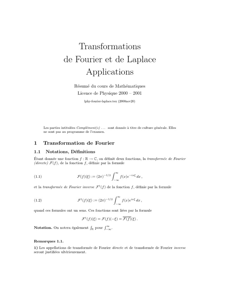 Transformations de Fourier et Laplace | PDF | Transformation de Laplace ...